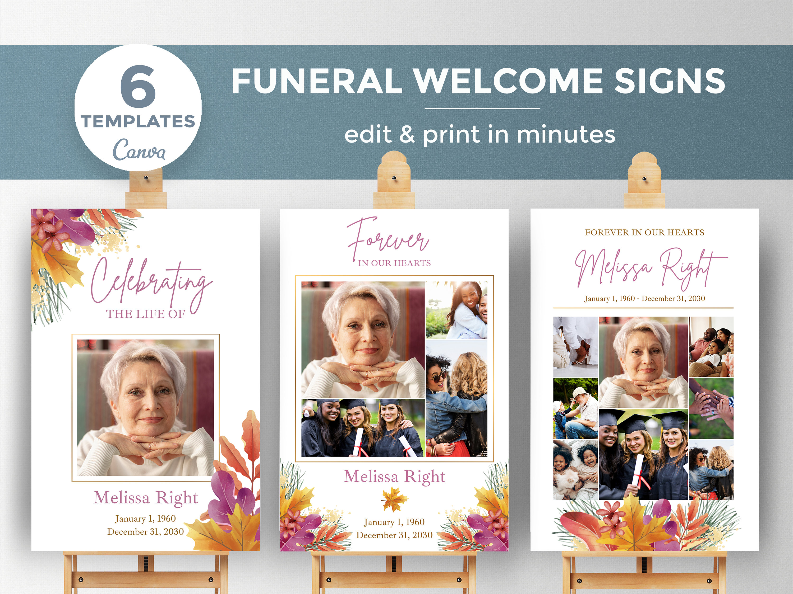 Fall Funeral welcome sign templates photo collage template | Etsy