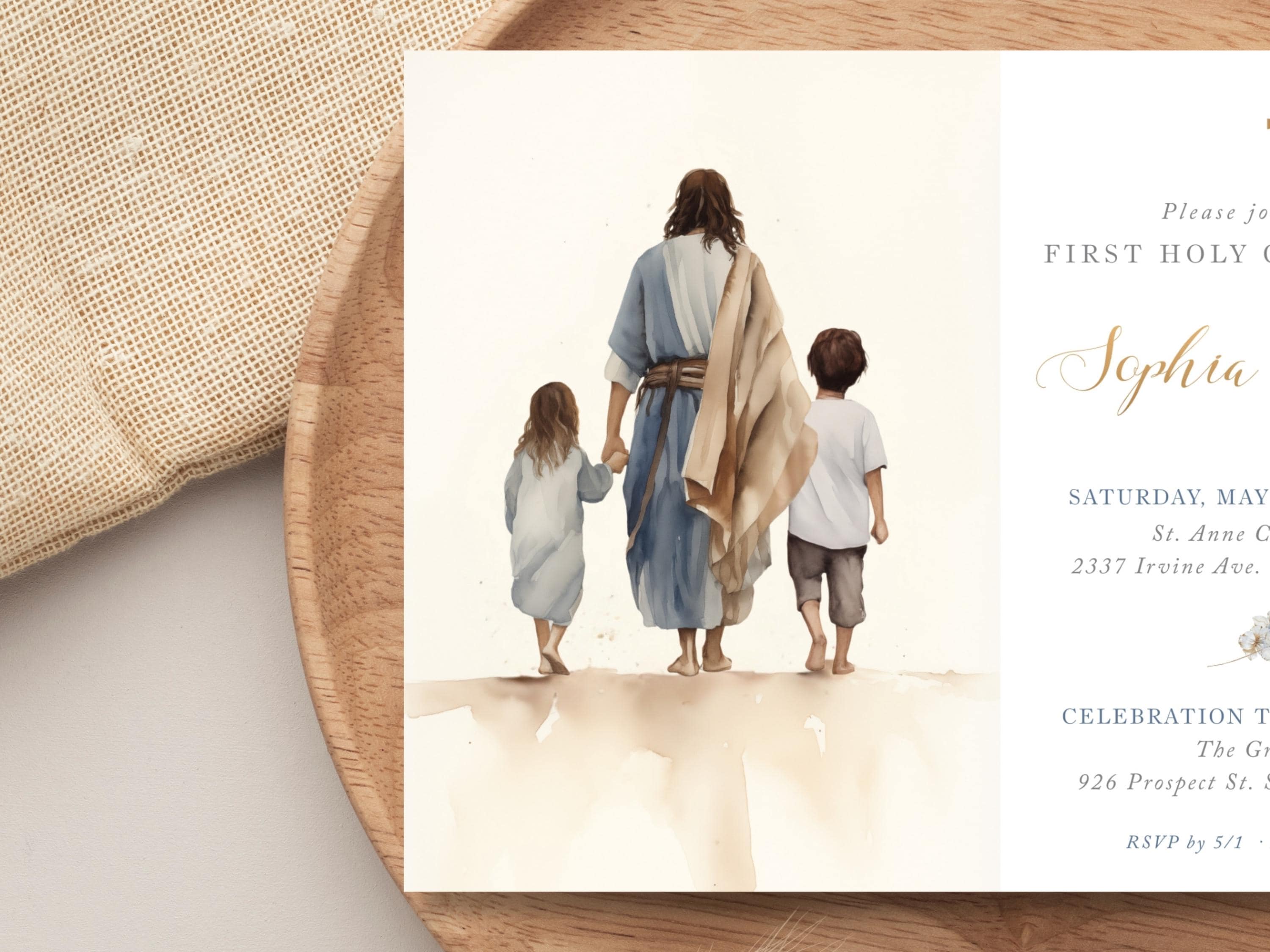 First Holy Communion Invitation, Jesus With Boy and Girl, Siblings ...