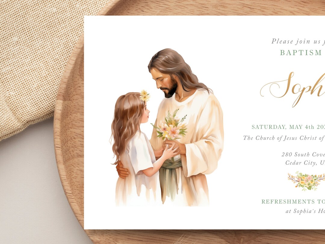 LDS Baptism Invitation Template for Girl, Jesus & Girl, LDS Baptism ...
