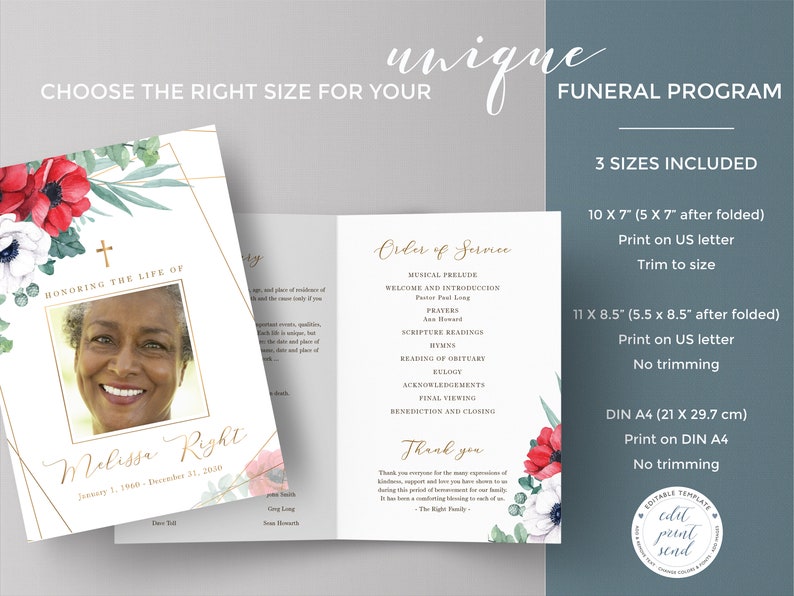 Poppies Funeral Program Template Celebration of Life Floral - Etsy