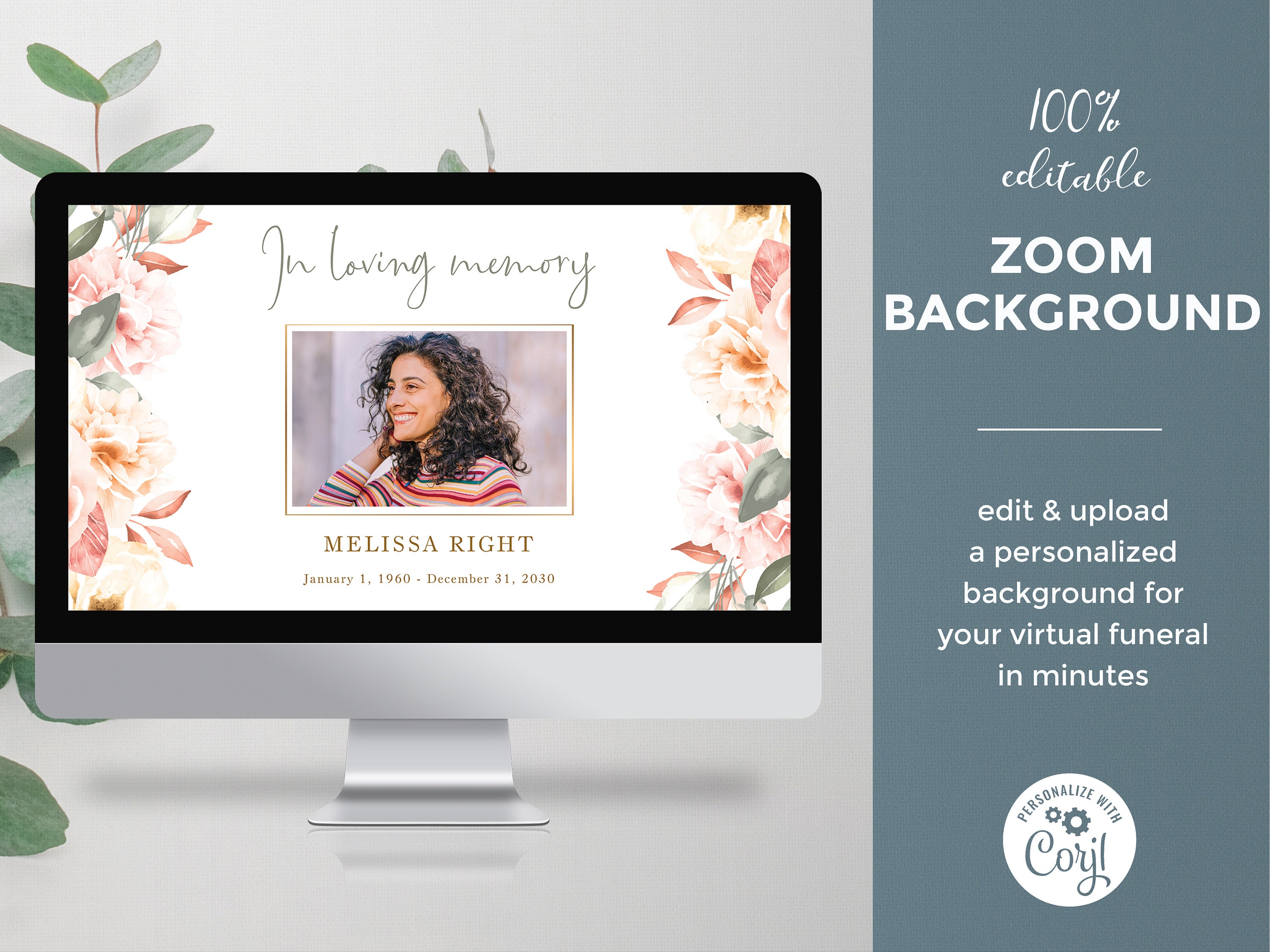 Virtual Funeral Background With Peach Flowers ZOOM Template - Etsy ...