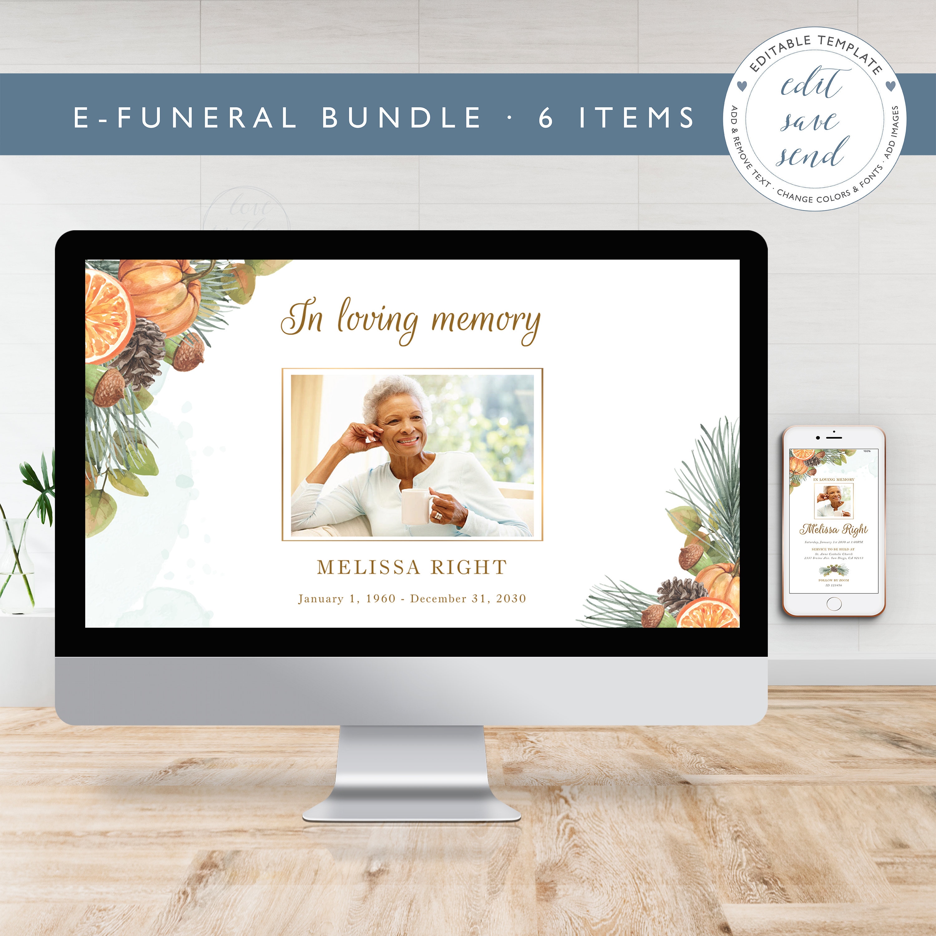 Fall Funeral templates e-bundle Zoom funeral background | Etsy