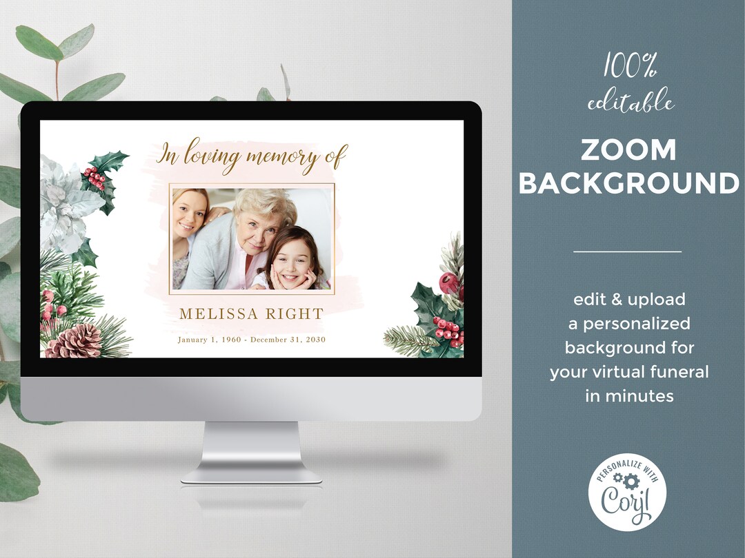 Christmas Virtual Funeral Background, ZOOM Template for Xmas Memorial ...
