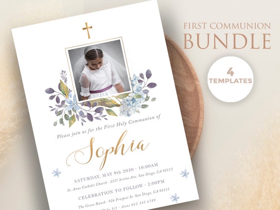 Editable First Communion Templates Set for Girl Holy | Etsy