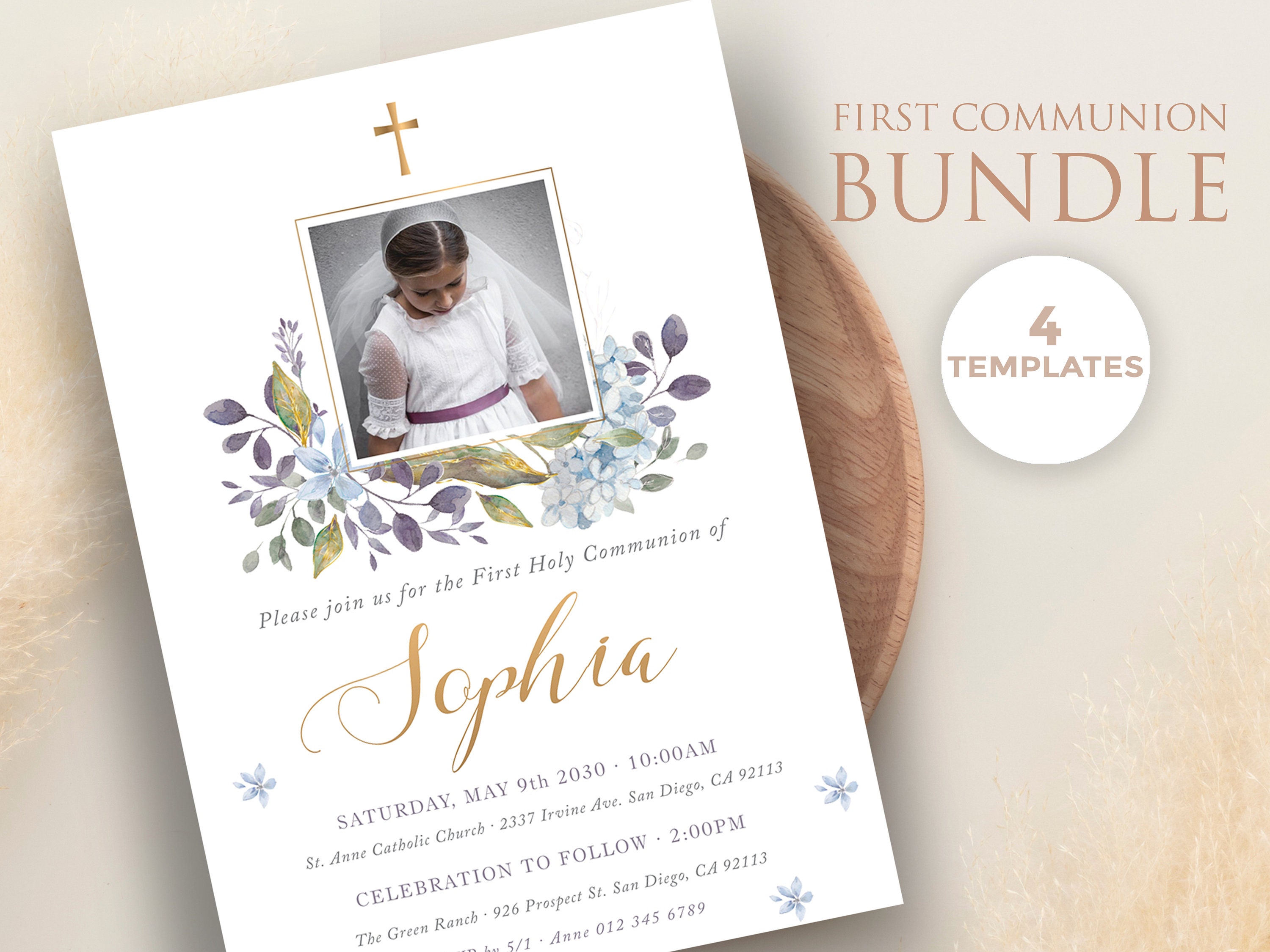 Editable First Communion Templates Set for Girl Holy | Etsy