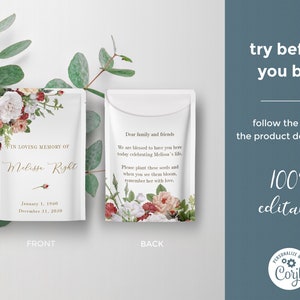 Seed Packet for Funeral With Roses, Memorial Seed Packets Template ...