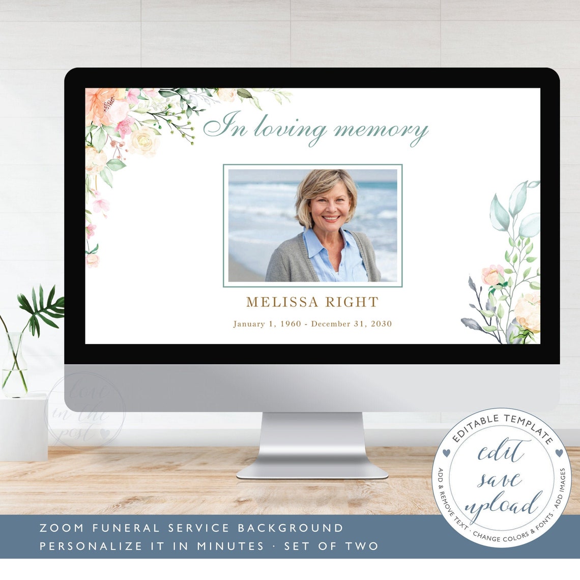 ZOOM Virtual Funeral Background Floral ZOOM Template for | Etsy