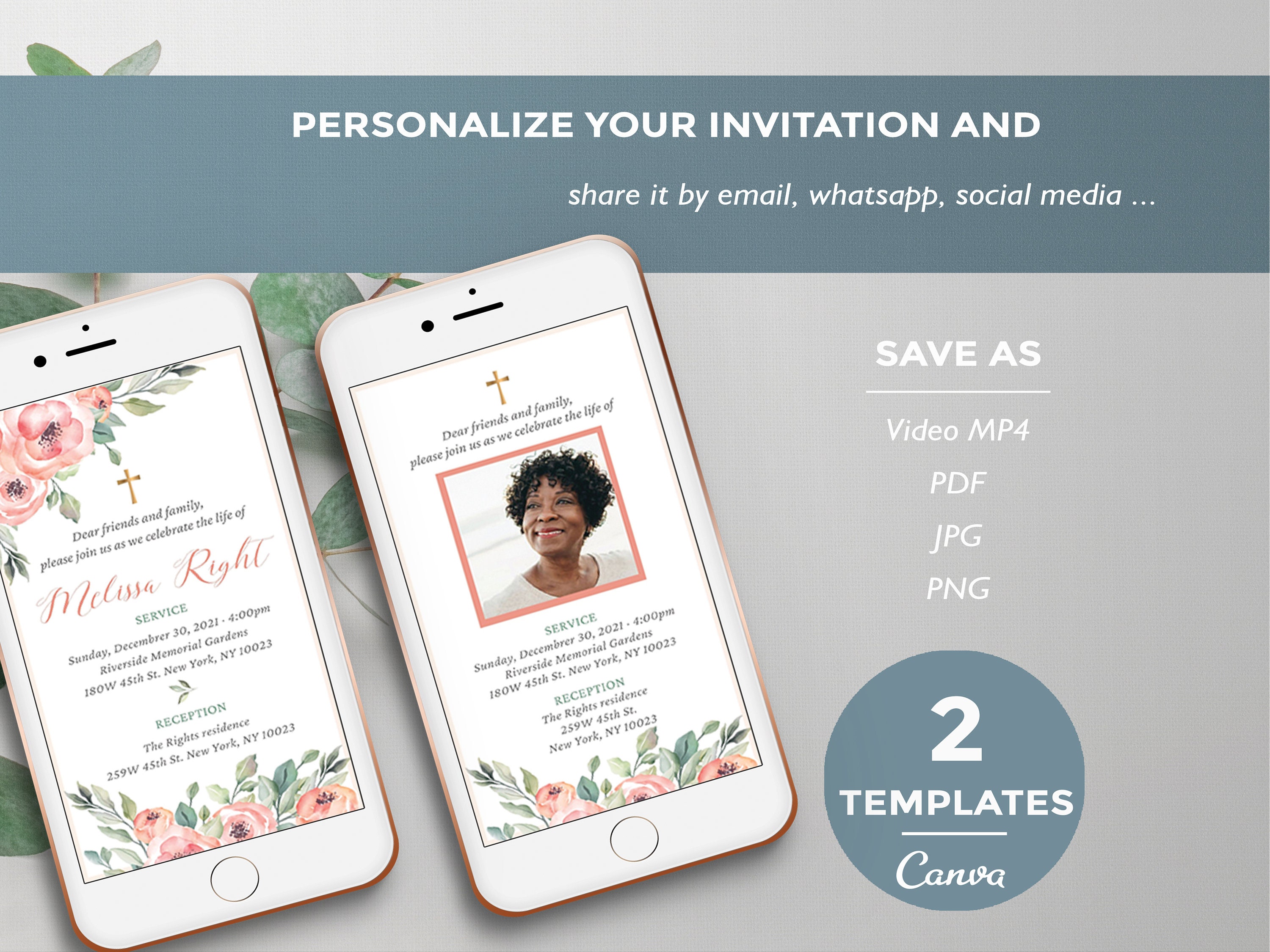 Electronic Death Announcement Template for Woman Smartphone | Etsy