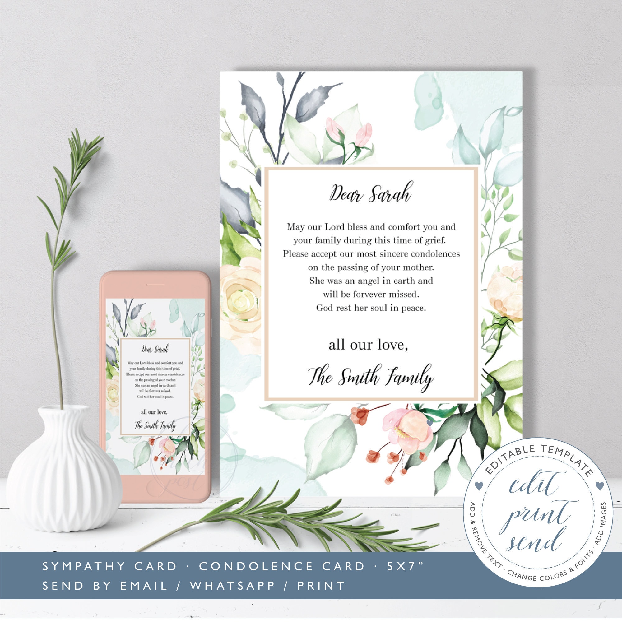 Pastel Colors Sympathy Card for Friend Digital Condolence - Etsy