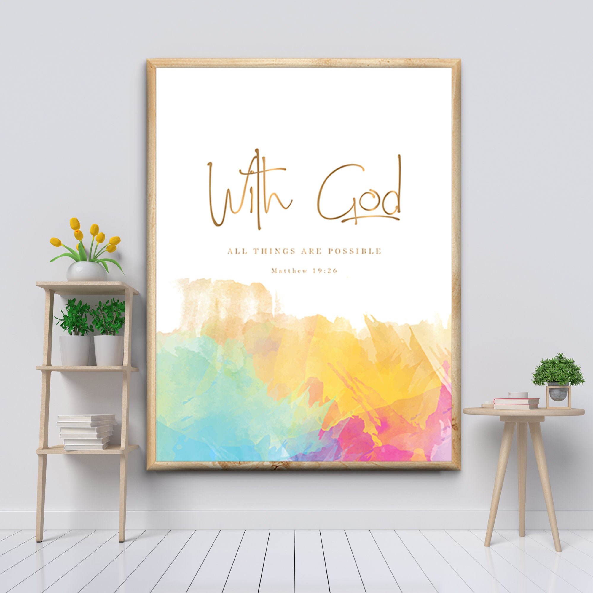 Colorful gold bible verse wall art uplifing scripture art | Etsy