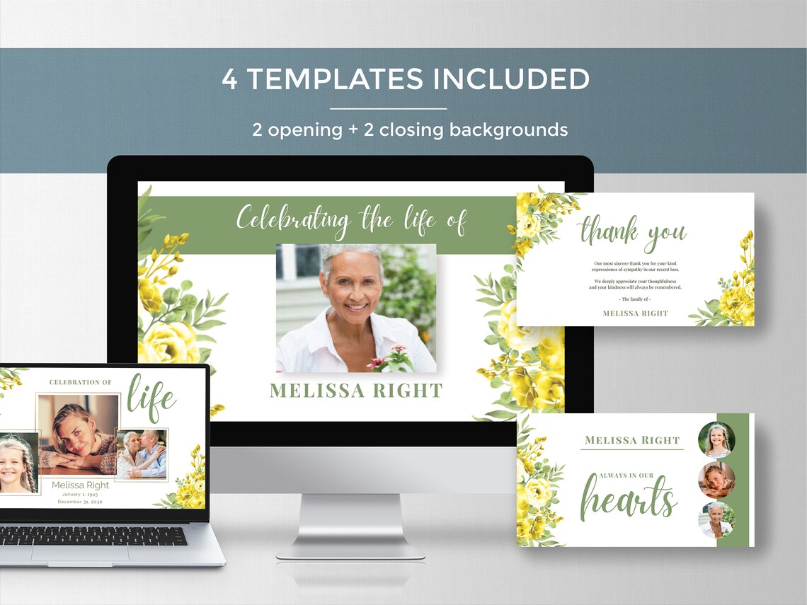 Digital Funeral Background With Yellow Roses ZOOM Template - Etsy