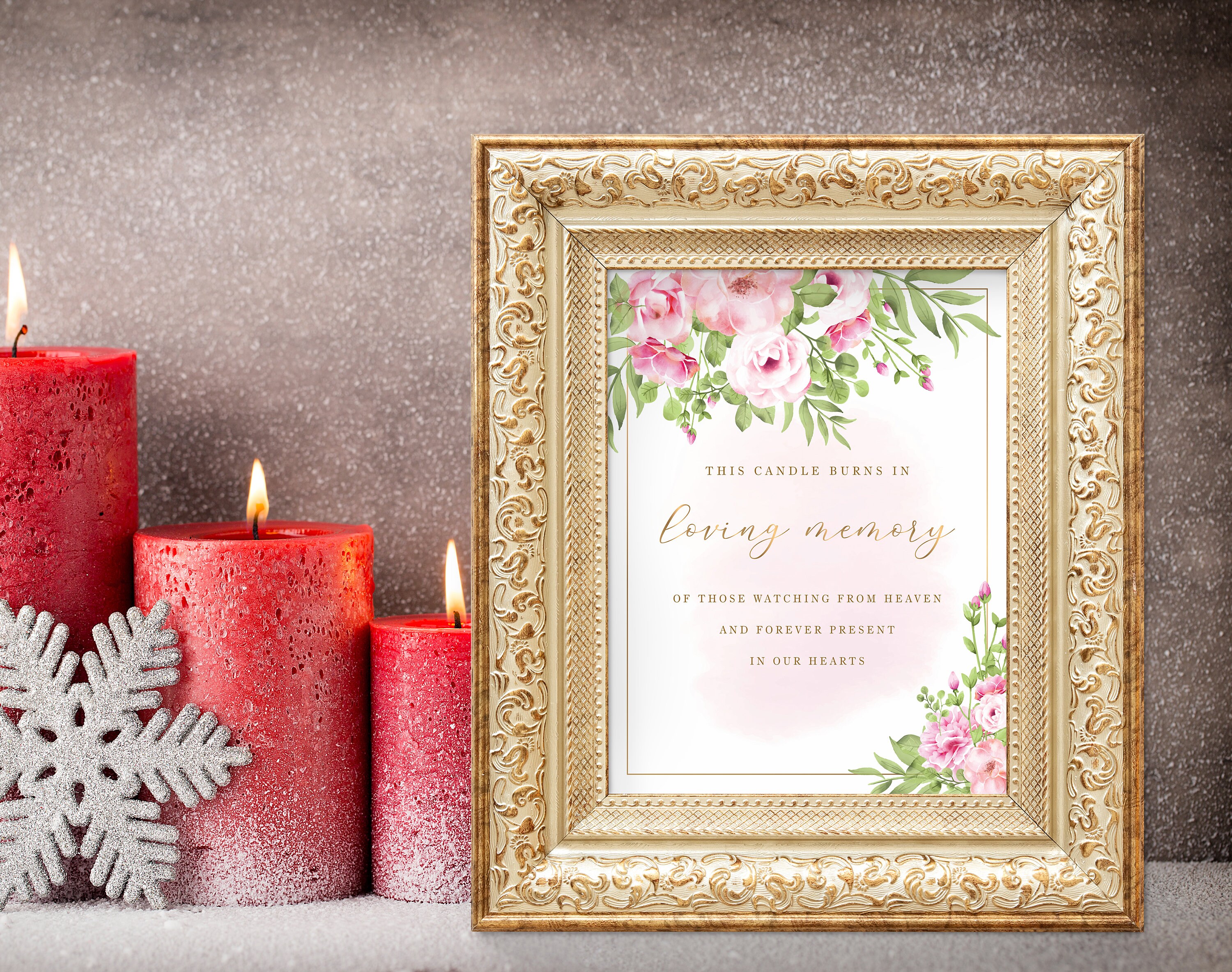 Memorial Candle Sign With Pink Roses in Loving Memory Sign | Etsy