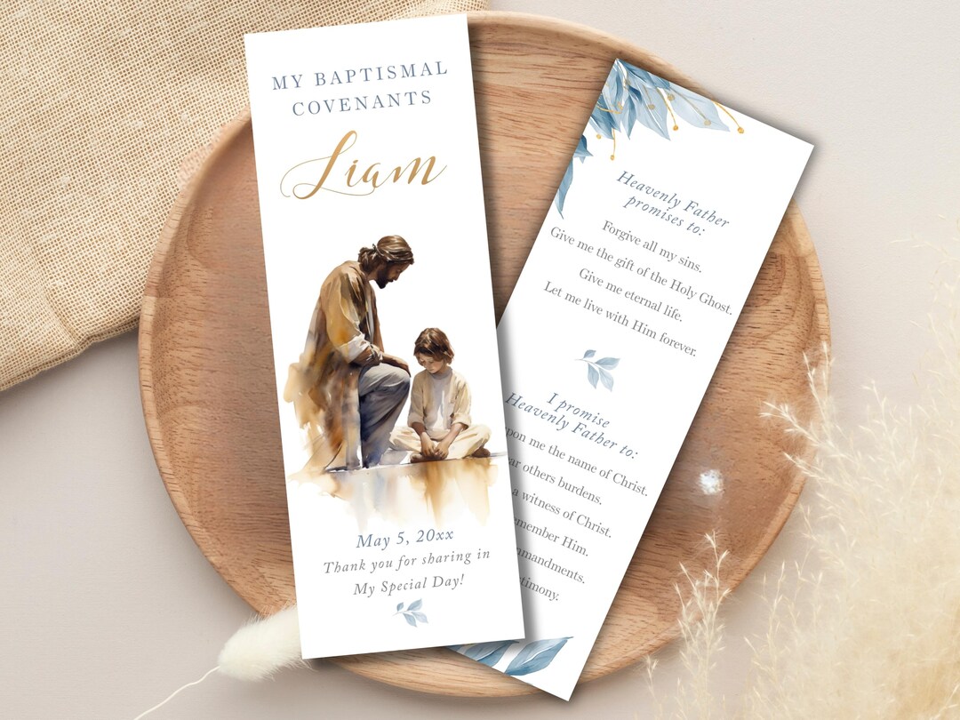 Editable LDS Bookmark for Boy, Baptismal Covenants Template, Jesus and ...