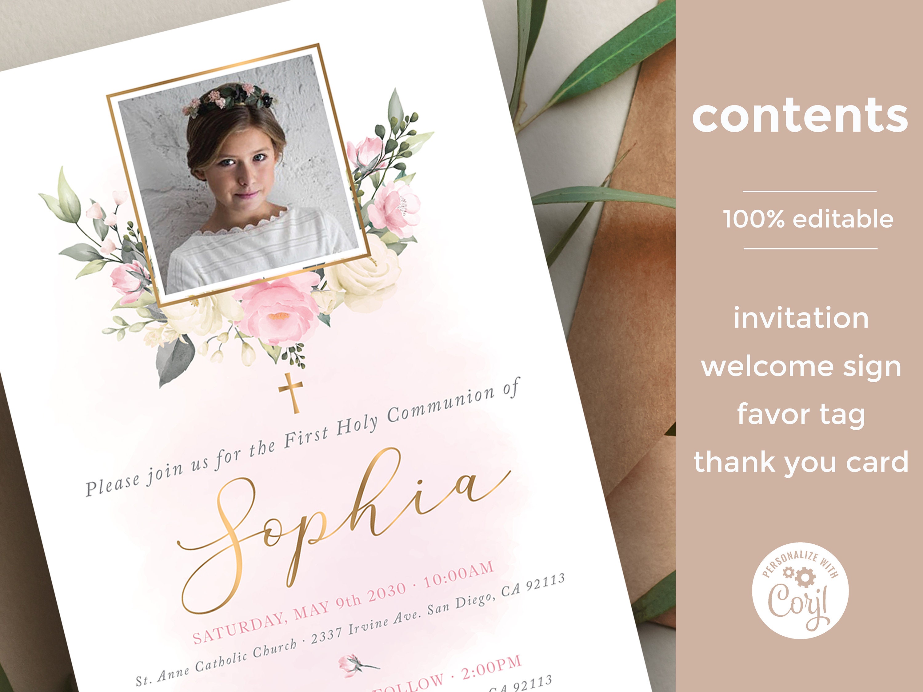 Editable First Communion Templates Set for Girl Holy - Etsy