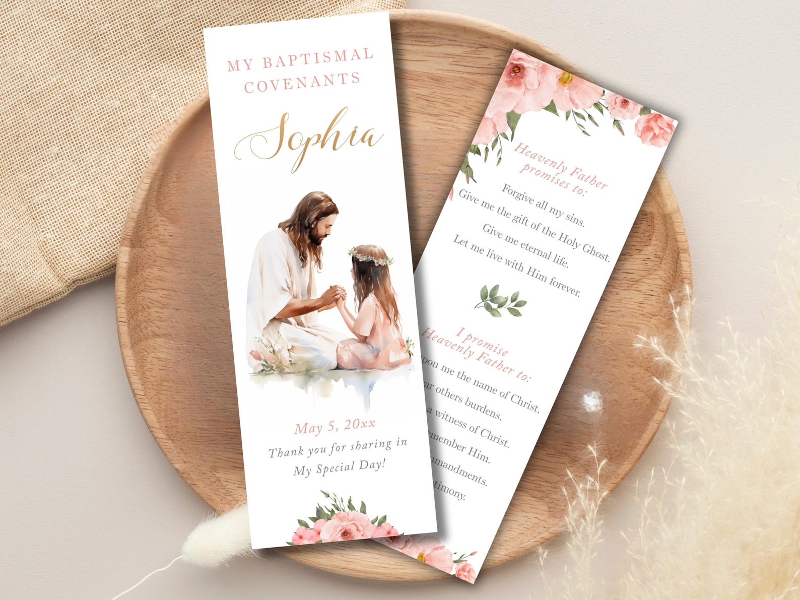 Editable LDS Bookmark for Girl, Baptismal Covenants Template, Jesus and ...