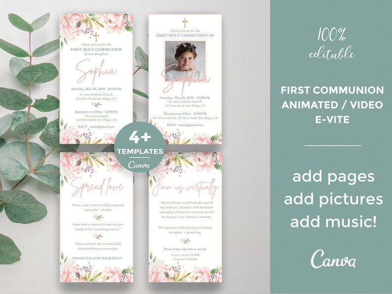 Digital First Communion Invitation Template Comunion Video | Etsy