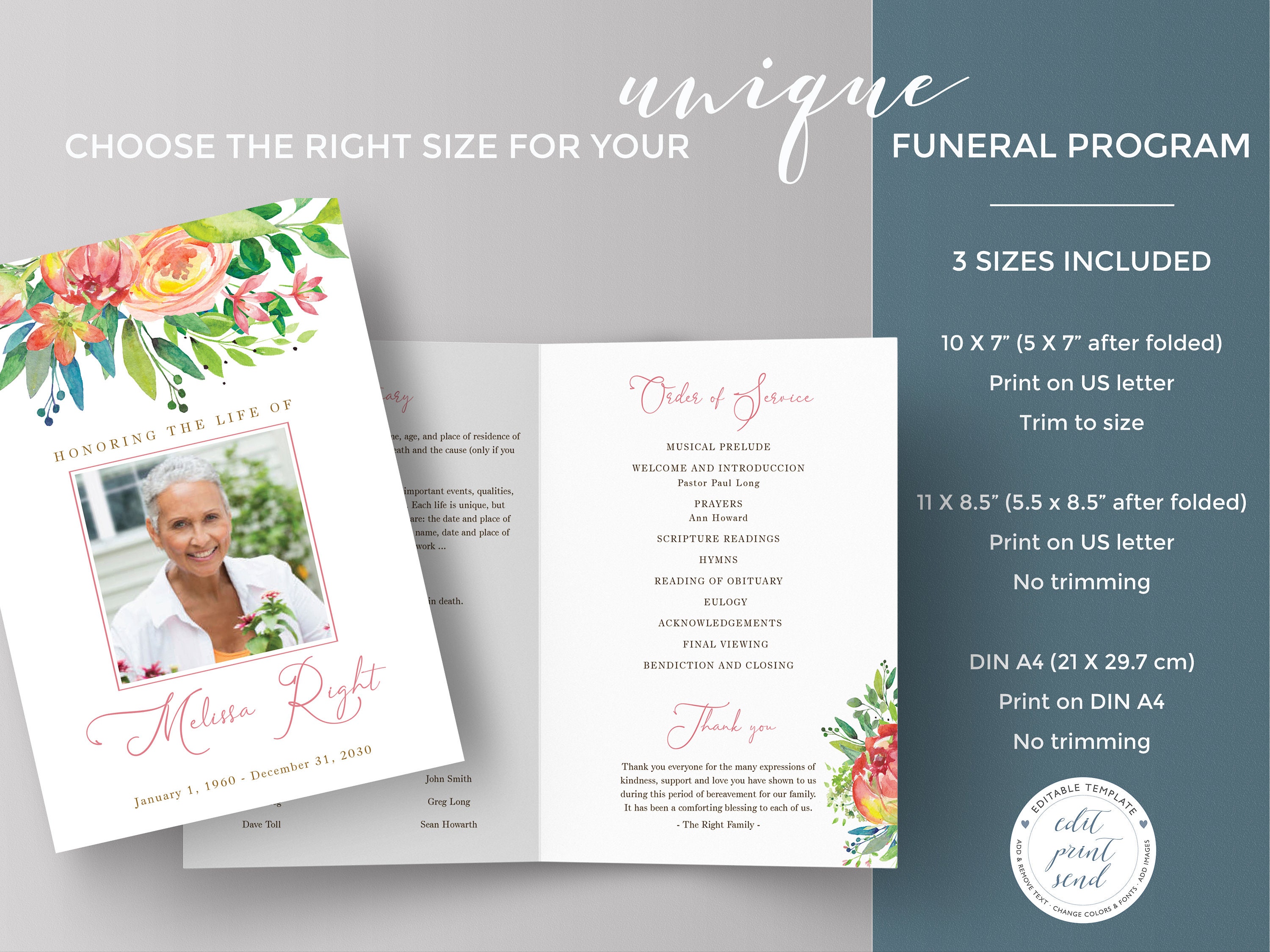 Spring Floral Funeral Program Template, Colorful Celebration of Life ...