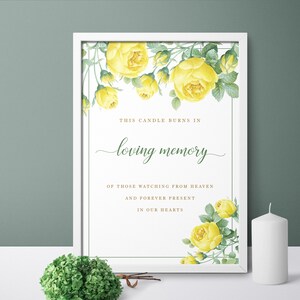 Yellow Roses Memorial Candle Printable in Loving Memory - Etsy