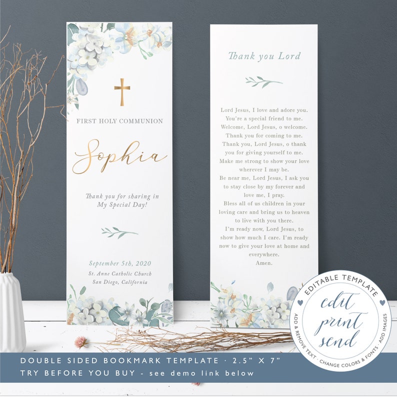 First Communion Girl Prayer Card Delicate Communion Bookmark - Etsy