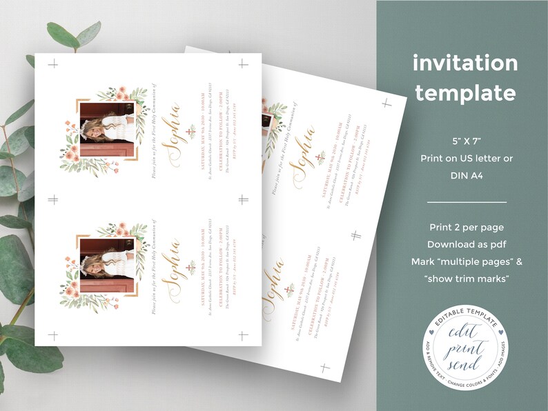 Terracotta First Communion Invitation With Photo, Girl First Holy ...