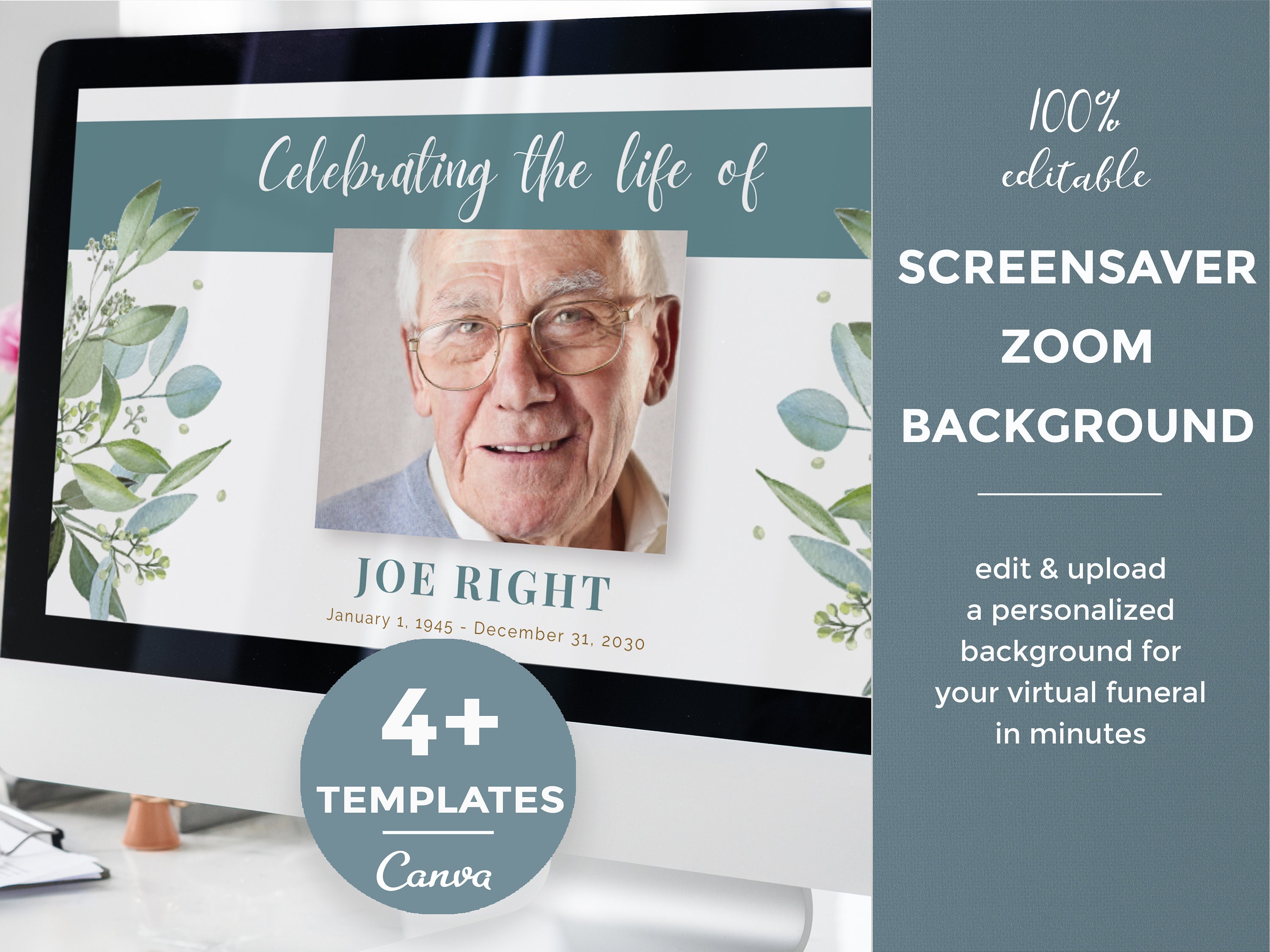 Electronic Funeral Screensaver Templates for Man, ZOOM Memorial ...