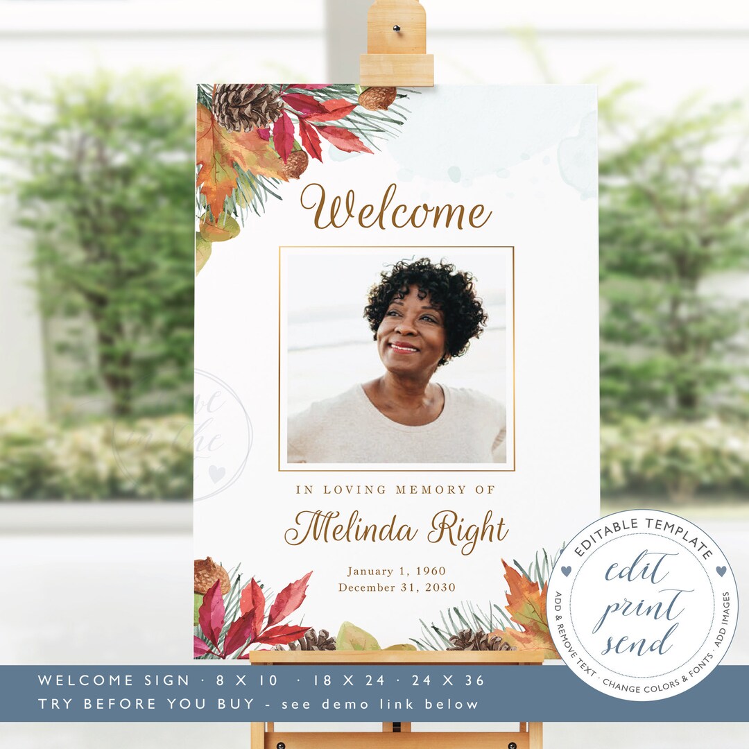 Fall Welcome Sign Template, Printable Memorial Service, Editable ...