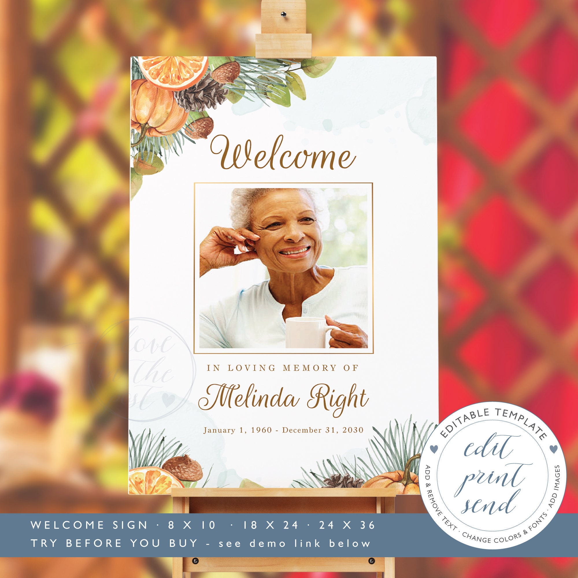 Fall Welcome Sign Template Printable Memorial Service - Etsy