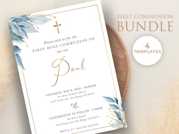Boy First Communion Templates Set Holy Communion Invitation - Etsy