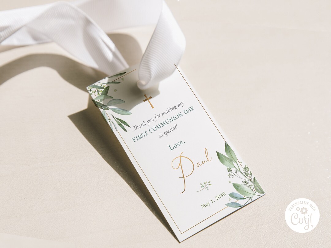 Editable First Communion Tag Template for Boy, Favor Tag for First Holy ...