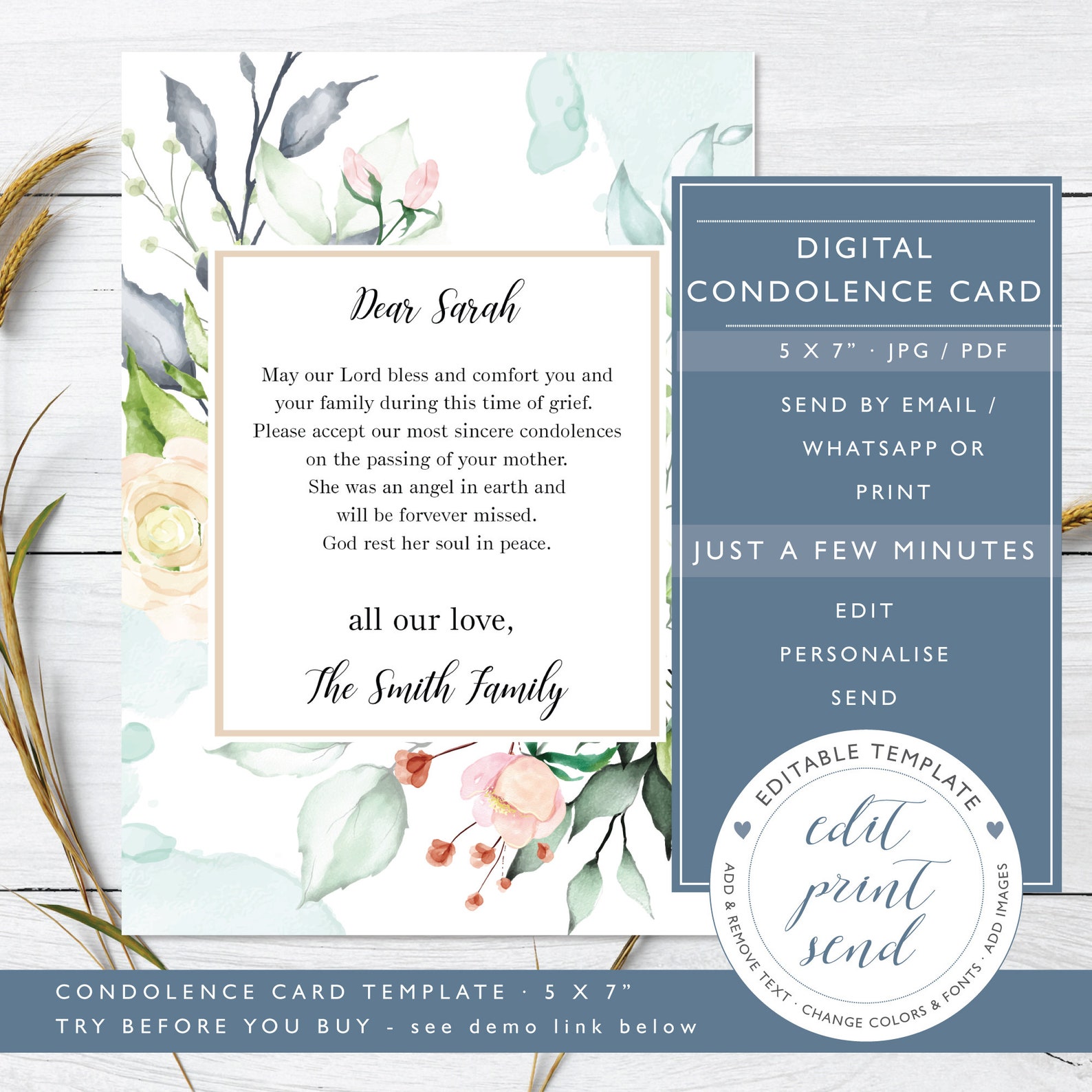 Pastel Colors Sympathy Card for Friend Digital Condolence - Etsy