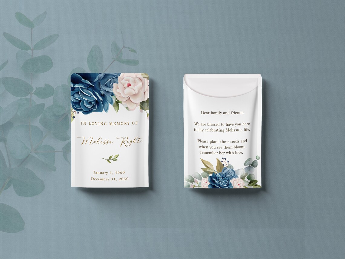 Seed Packet for Funeral With Blue Roses Memorial Seed Packets - Etsy