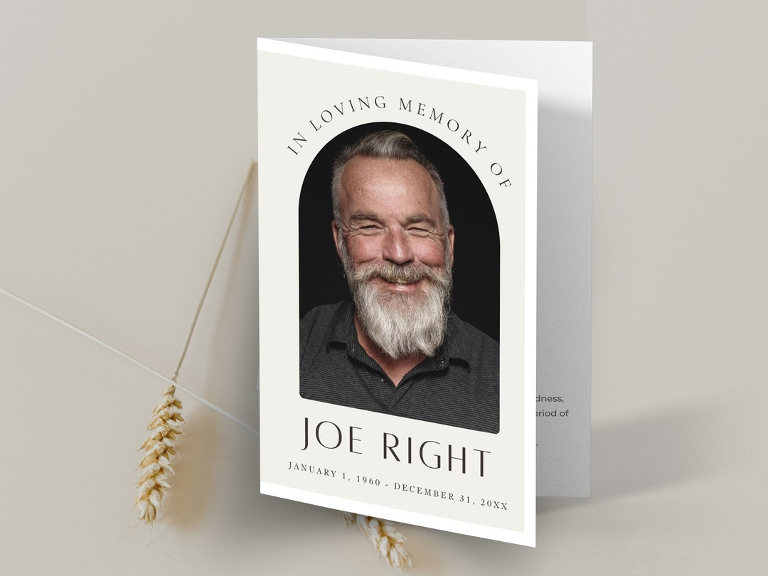 Modern Funeral Program Template, Elegant Editable Memorial Program ...