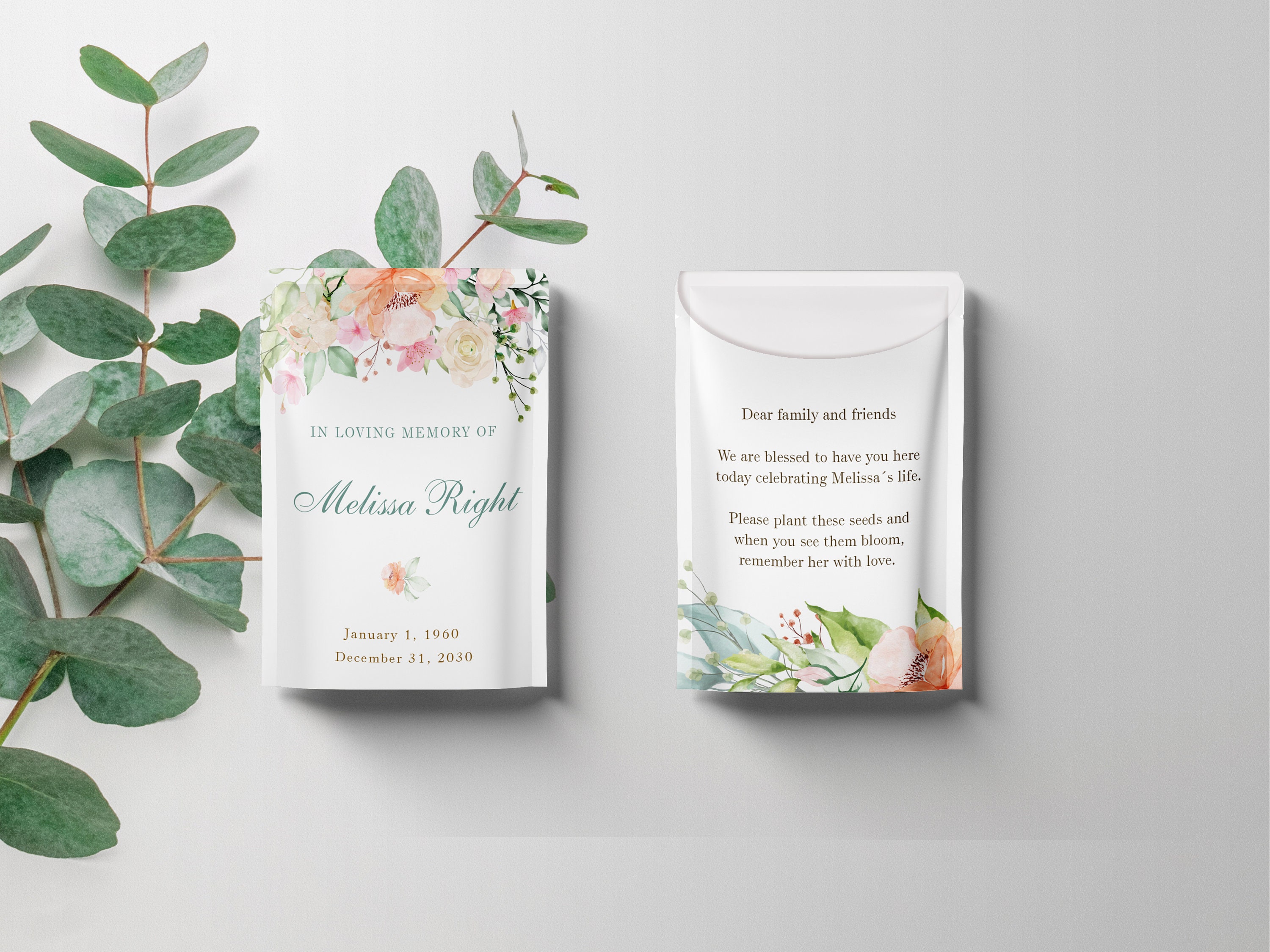 Seed Packet for Funeral With Pastel Flowers Memorial Seed | Etsy