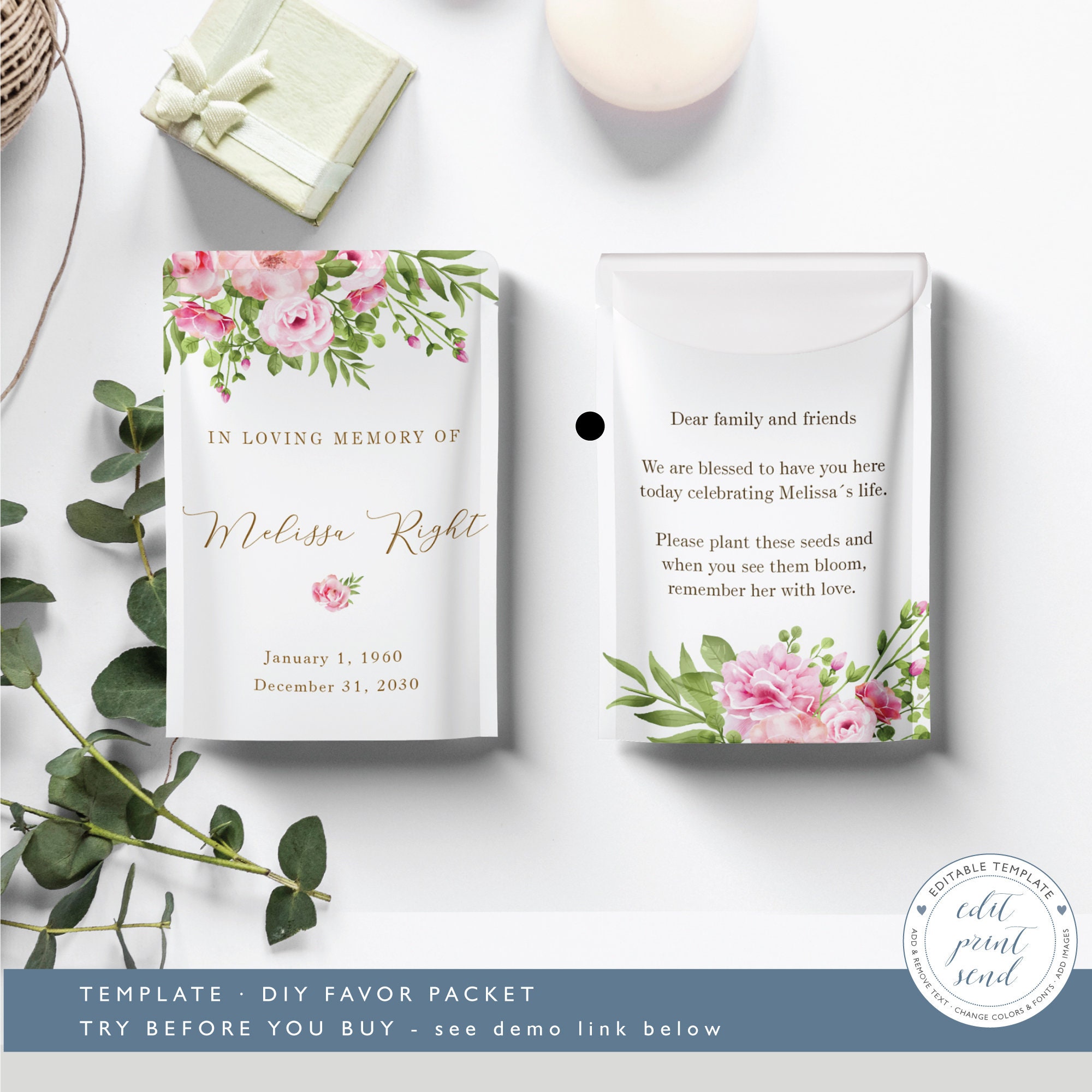 Seed Packet for Funeral Memorial Seed Packets Template - Etsy