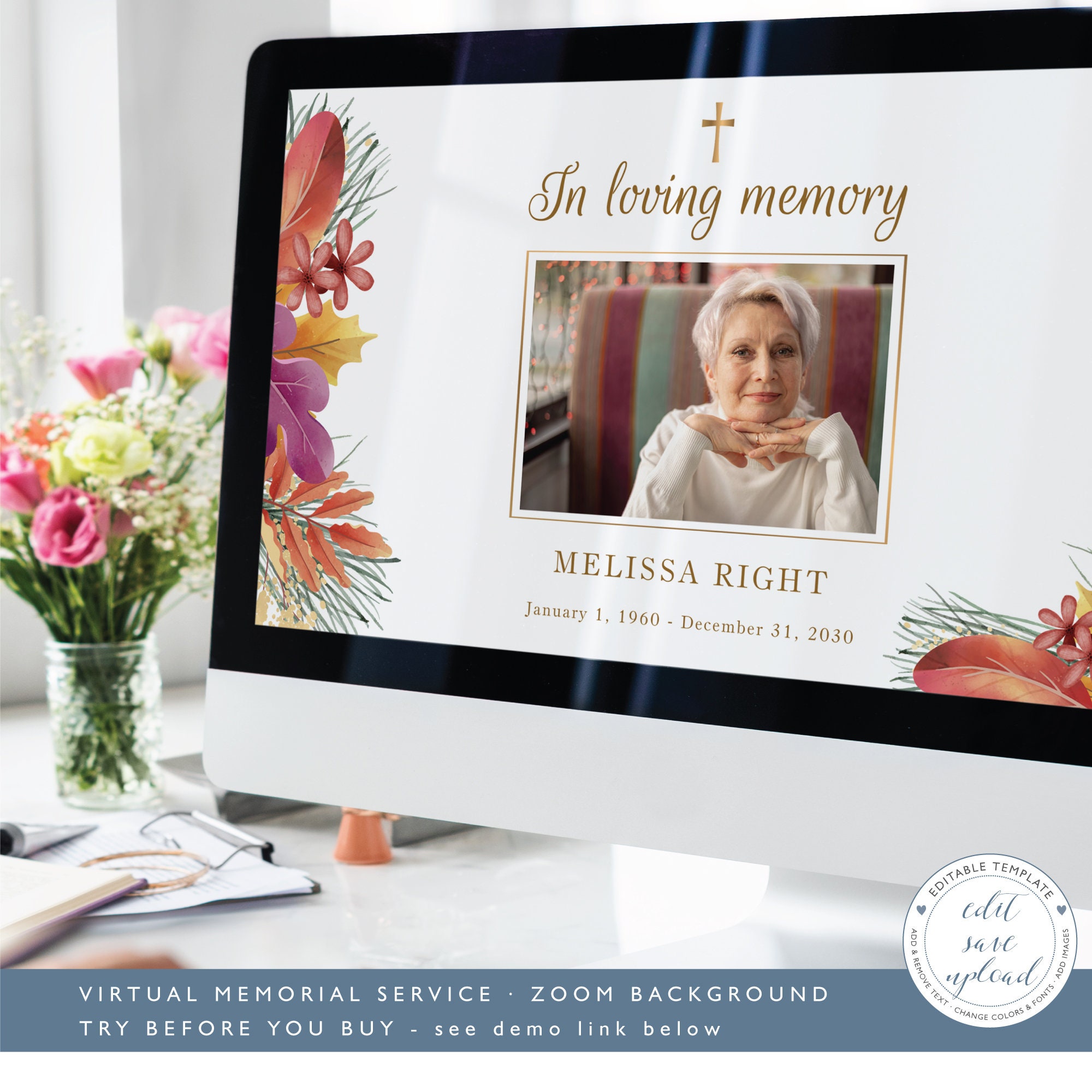 Fall ZOOM Funeral Background Template for Virtual Memorial | Etsy