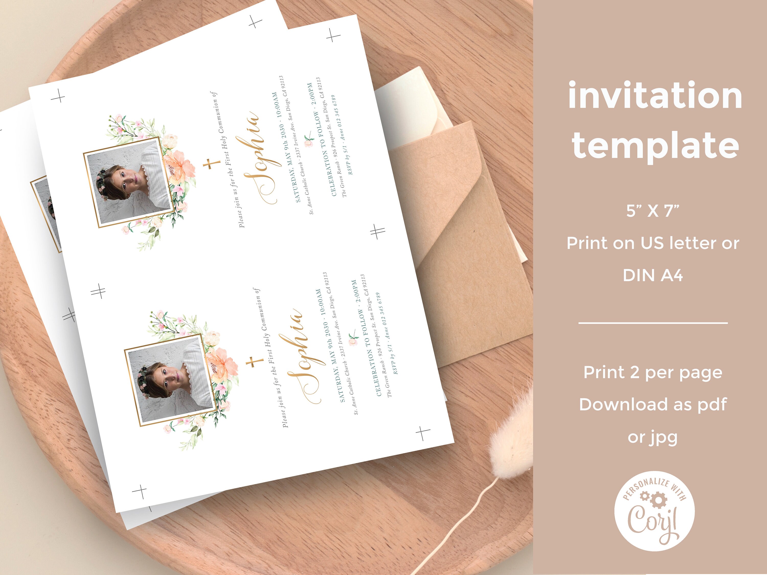 Editable First Communion Templates Set for Girl Holy | Etsy