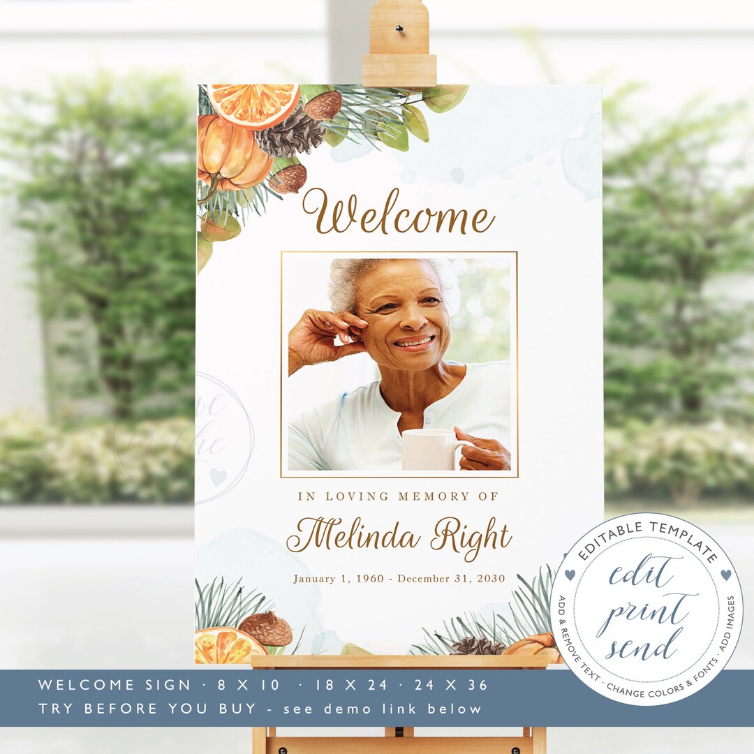 Fall Welcome Sign Template, Printable Memorial Service, Editable ...