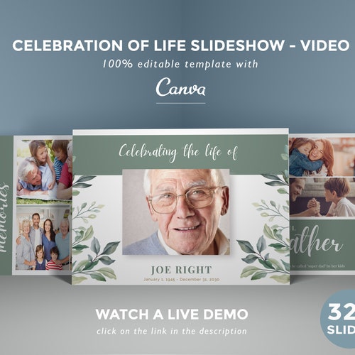 Funeral Slideshow Template Funeral Template Celebration of - Etsy