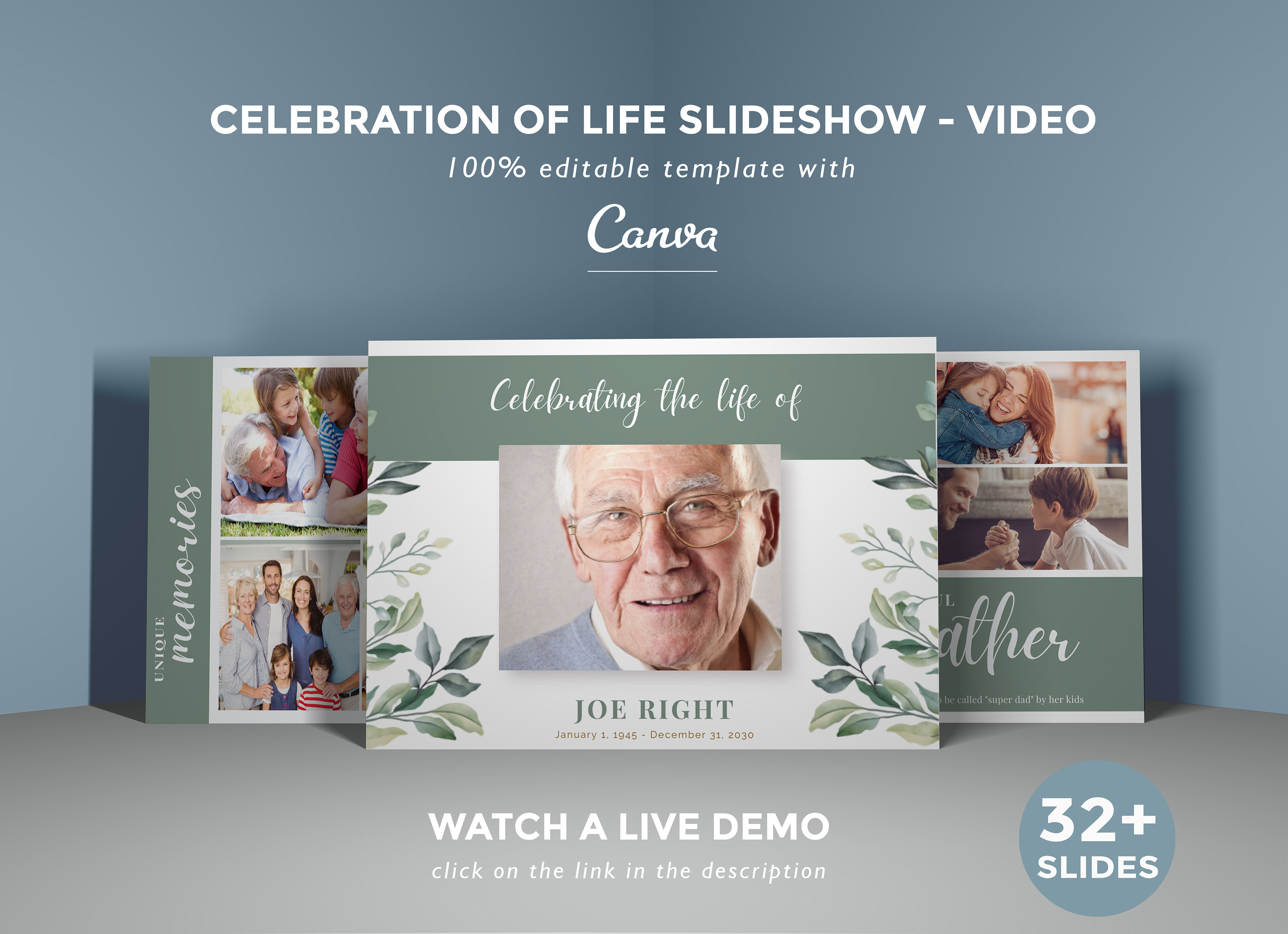Funeral Slideshow Template for Man, Memorial Video Template, Life ...