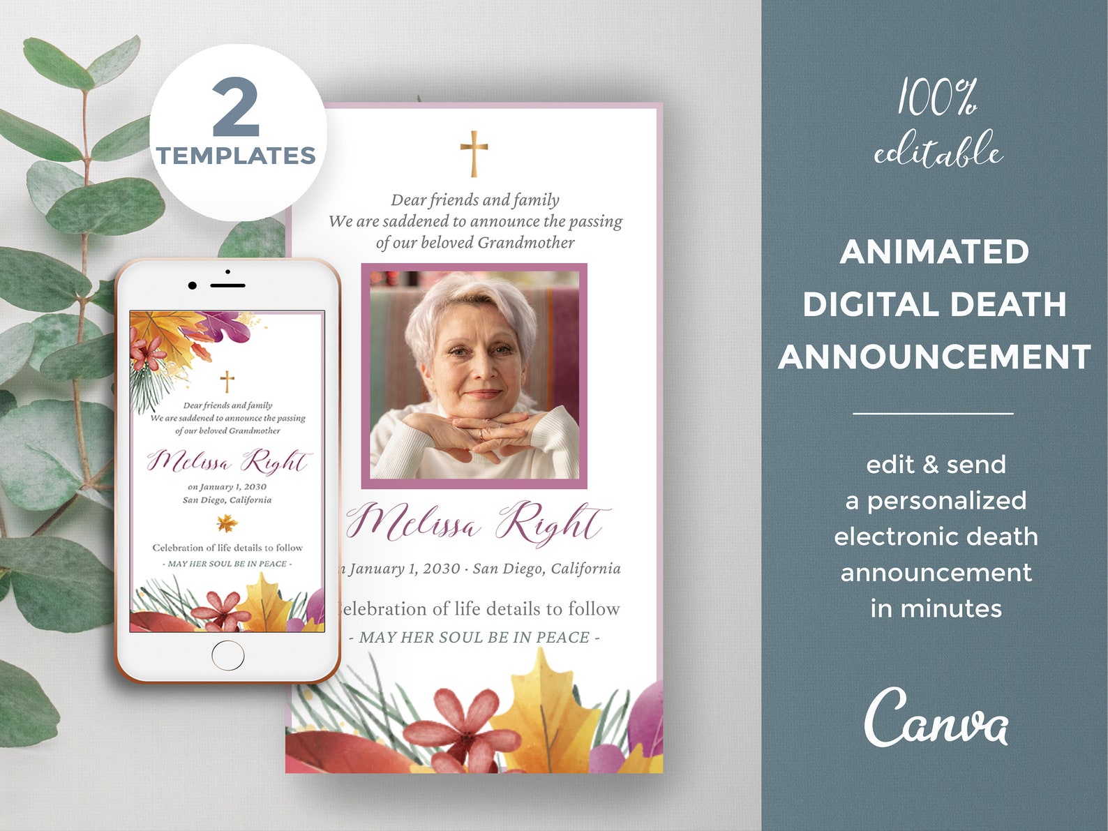 Electronic Death Announcement Template for Fall Smartphone - Etsy