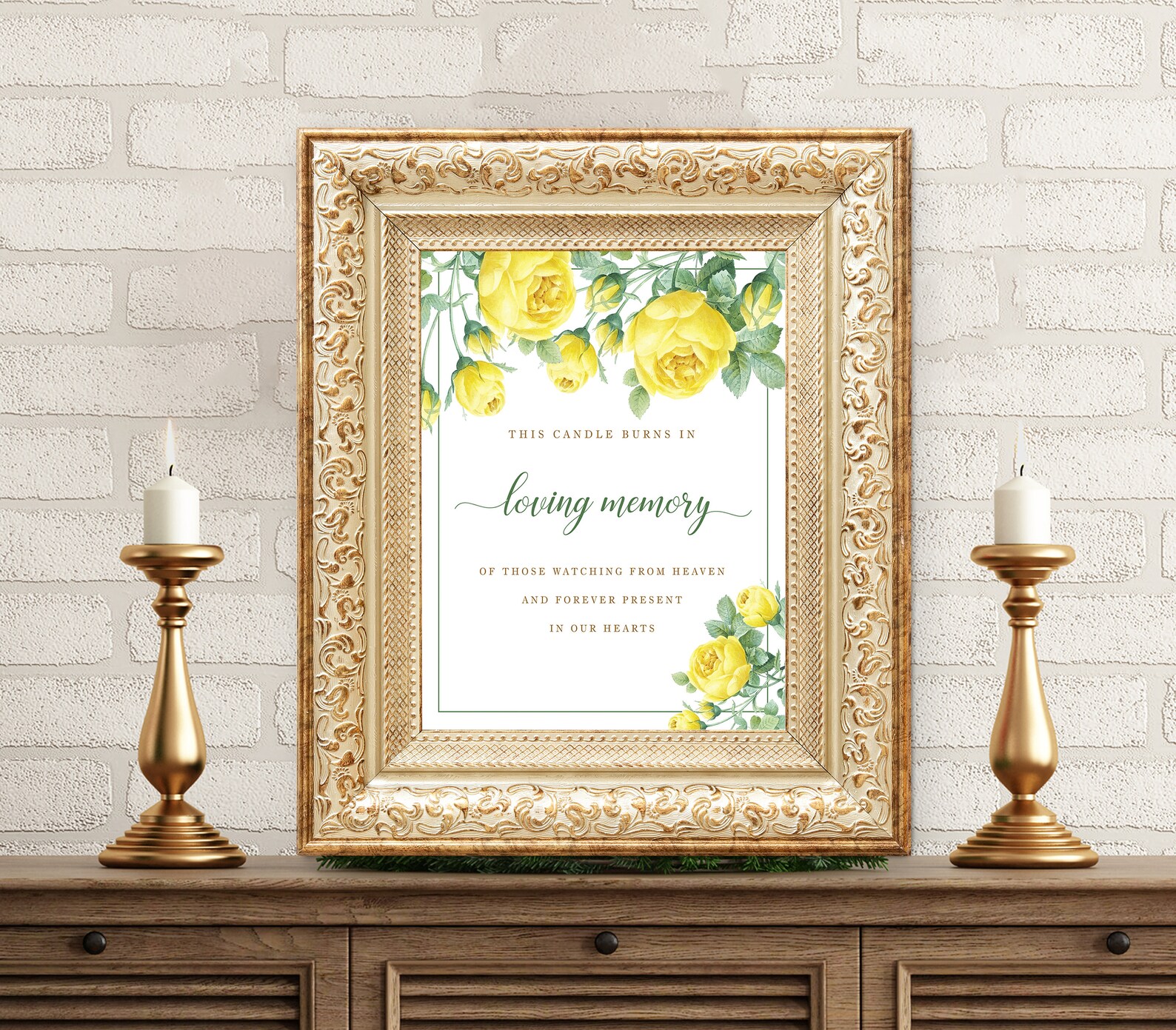 Yellow Roses Memorial Candle Printable, in Loving Memory , Remembrance ...