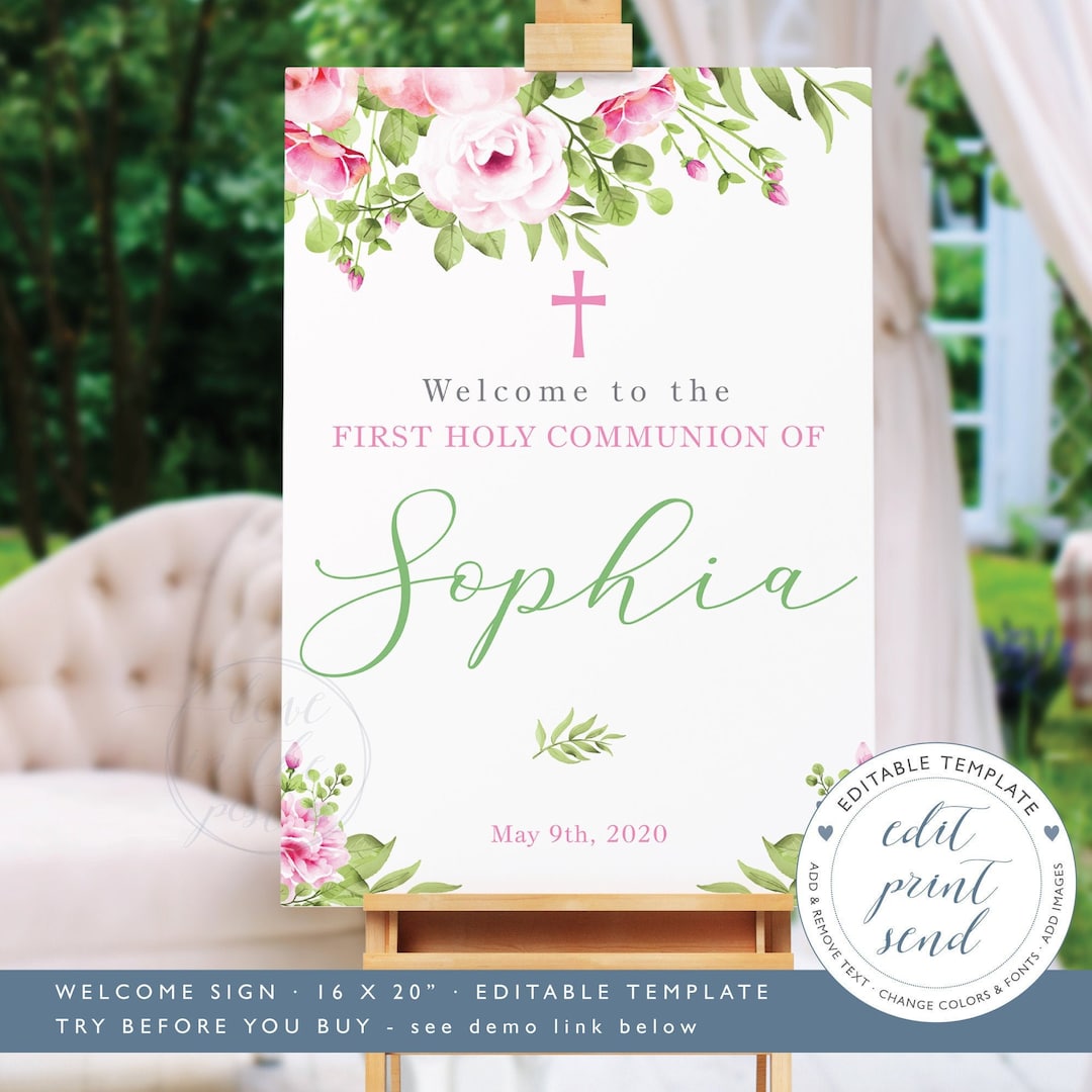 Communion Welcome Sign Template, First Holy Communion Welcome Poster ...