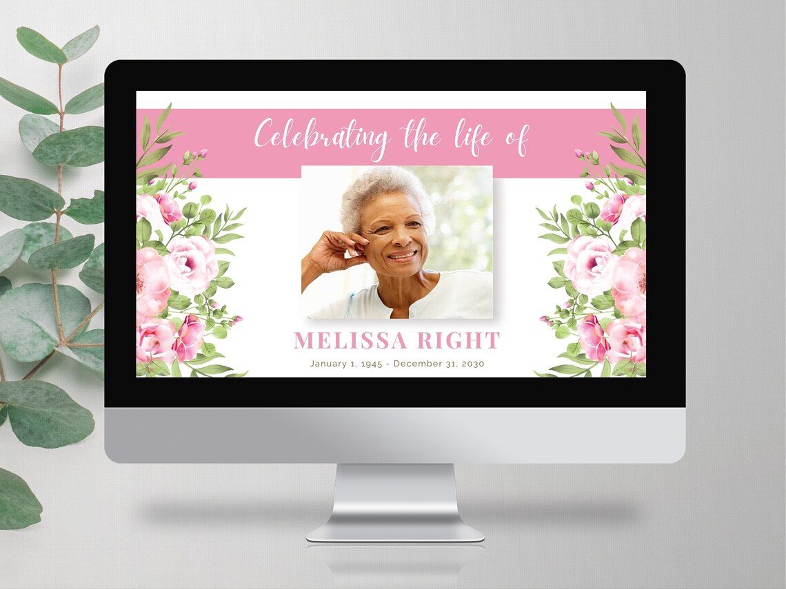 Pink Roses Digital Funeral Background ZOOM Template for - Etsy