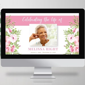 Pink Roses Digital Funeral Background, ZOOM Template for Virtual ...