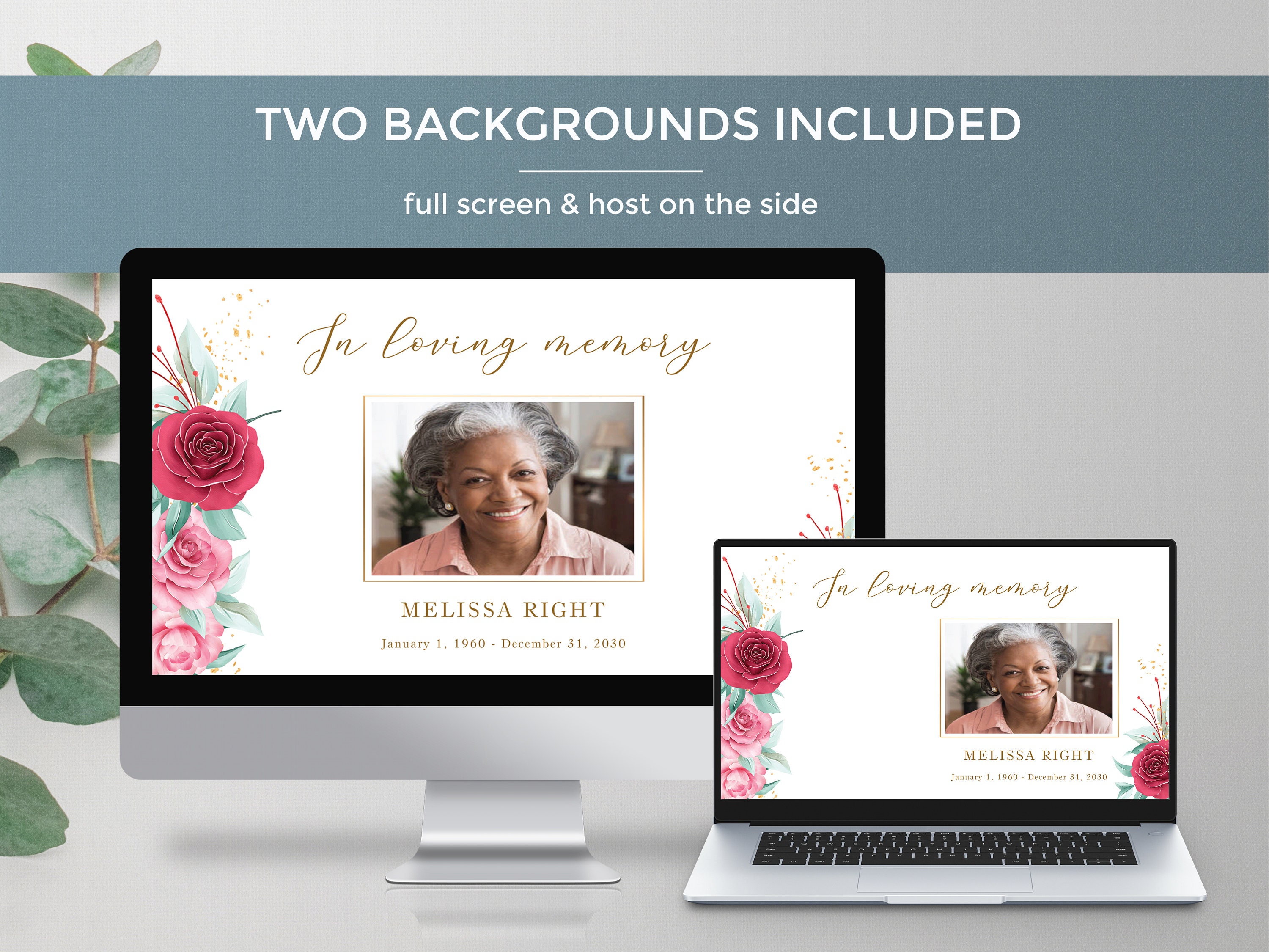 Gold Rose ZOOM Funeral Background Template for Virtual | Etsy