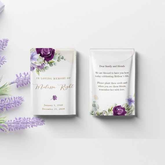 Purple Roses Seed Packet for Funeral Memorial Seeds Favor | Etsy