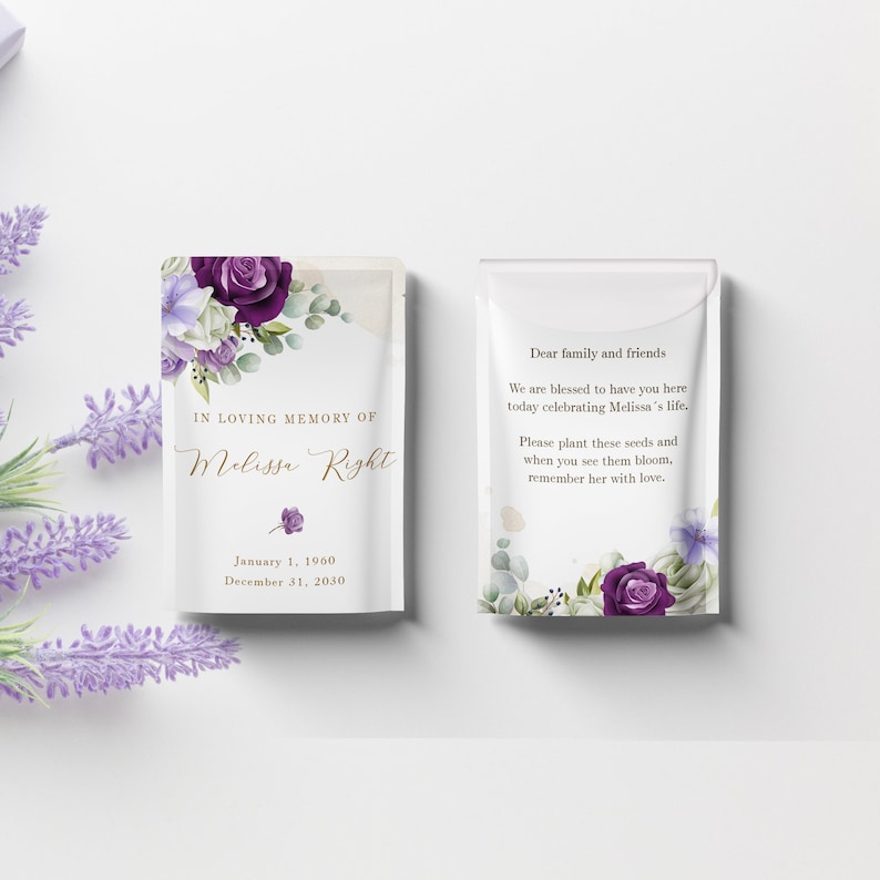 Purple Roses Seed Packet for Funeral Memorial Seeds Favor - Etsy