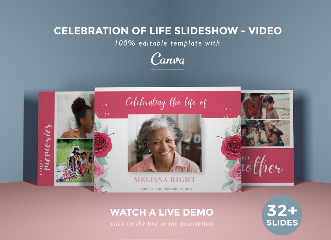 Editable Funeral Slideshow Template, Memorial Video With Roses, Life ...