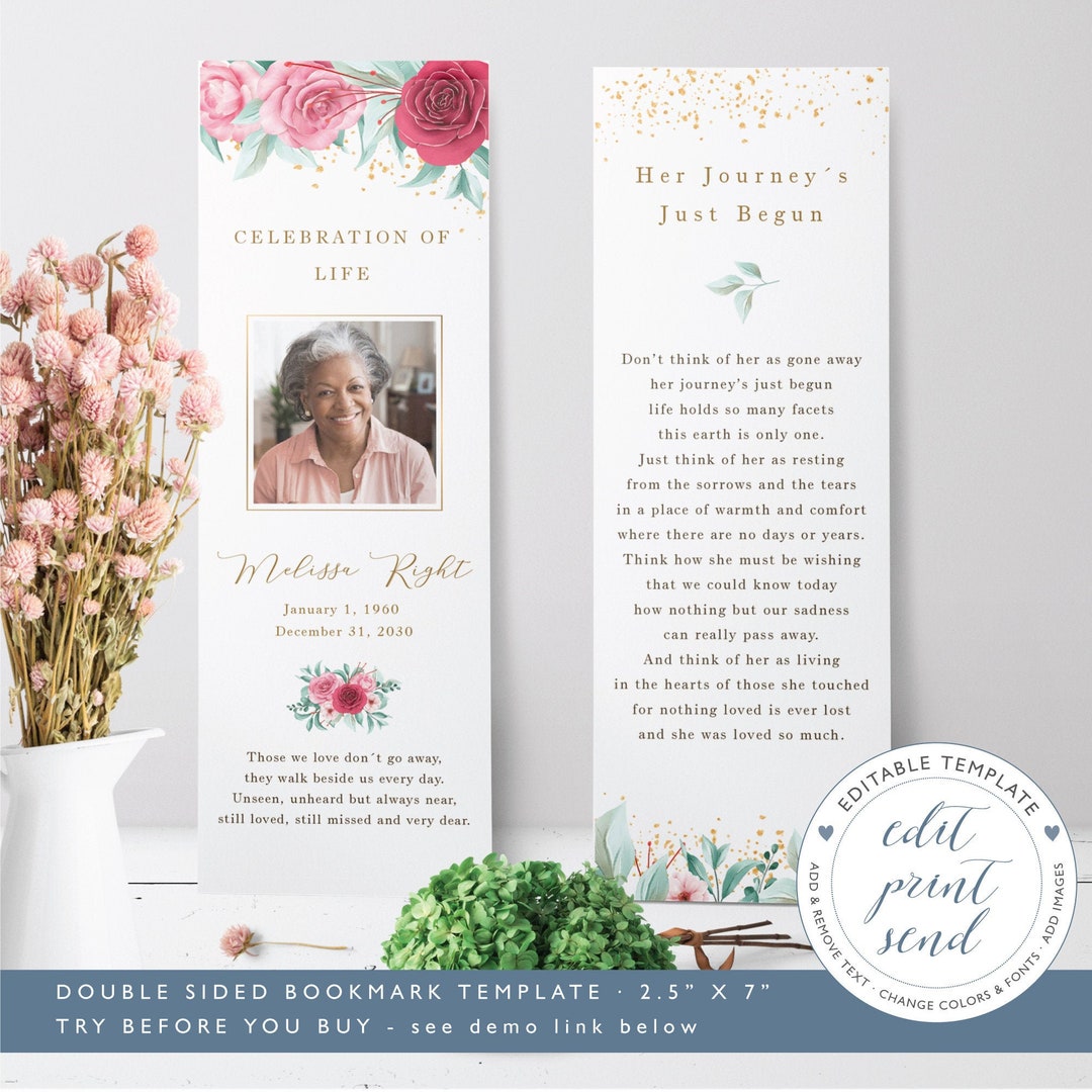 Gold Rose Memorial Card for Remembrance, Celebration of Life Floral ...