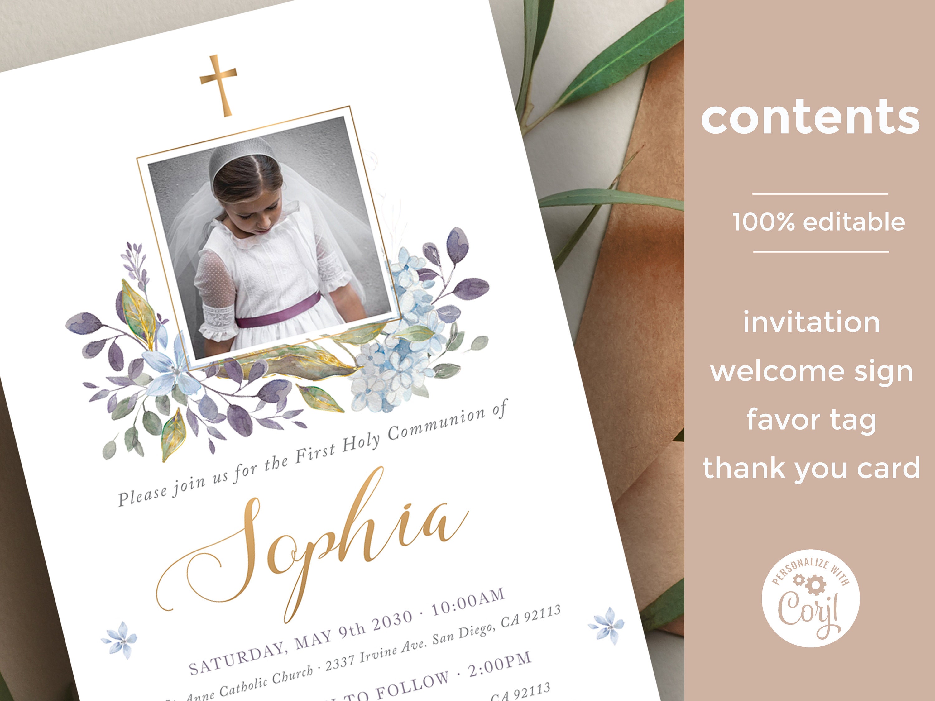 Editable First Communion Templates Set for Girl Holy | Etsy